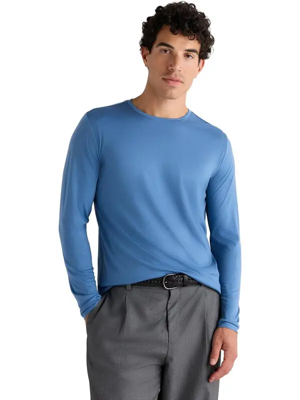 Quince 100% Merino Wool All-season Long Sleeve Base Layer T-shirt - Dewstone Blue