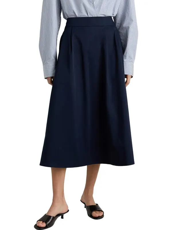 Quince Sateen A-line Midi Skirt - Deep Navy
