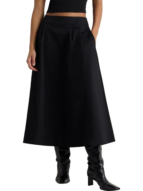 Quince Sateen A-line Midi Skirt - True Black