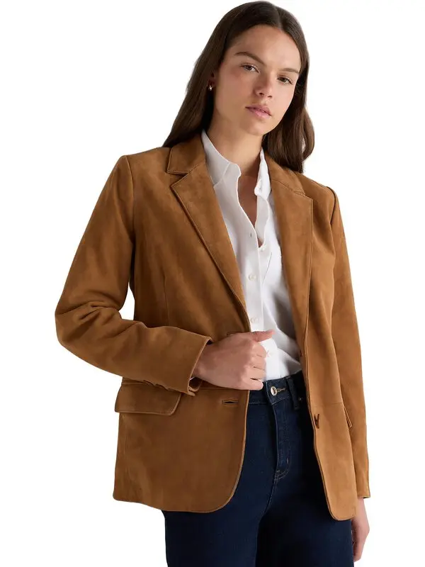 Quince 100% Suede Blazer - Cognac Brown