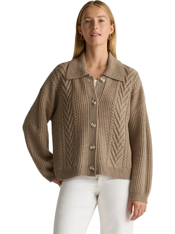 Quince Australian Merino Wool Collared Cable Knit Cardigan - Malted Toffee