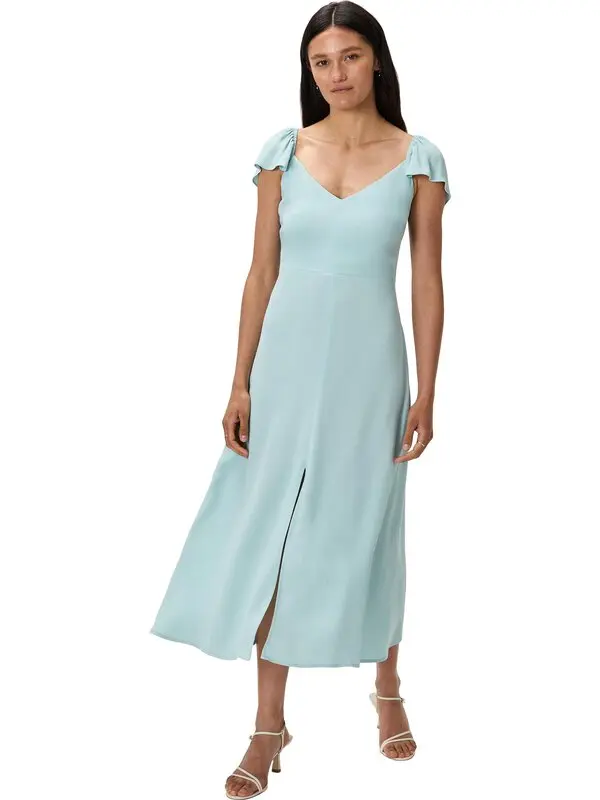 Quince Lightweight Crepe Flutter Sleeve Midi Dress - Aqua Pearl