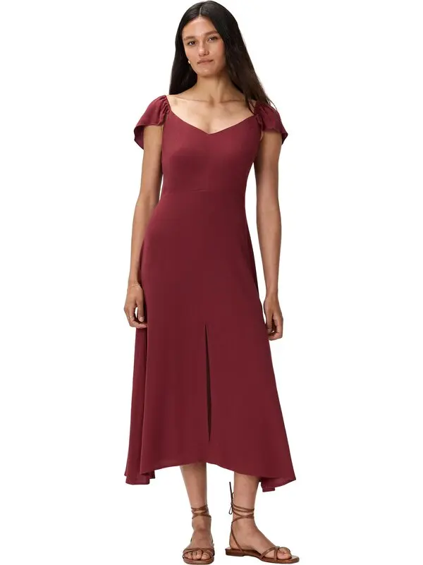 Quince Lightweight Crepe Flutter Sleeve Midi Dress - Maroon