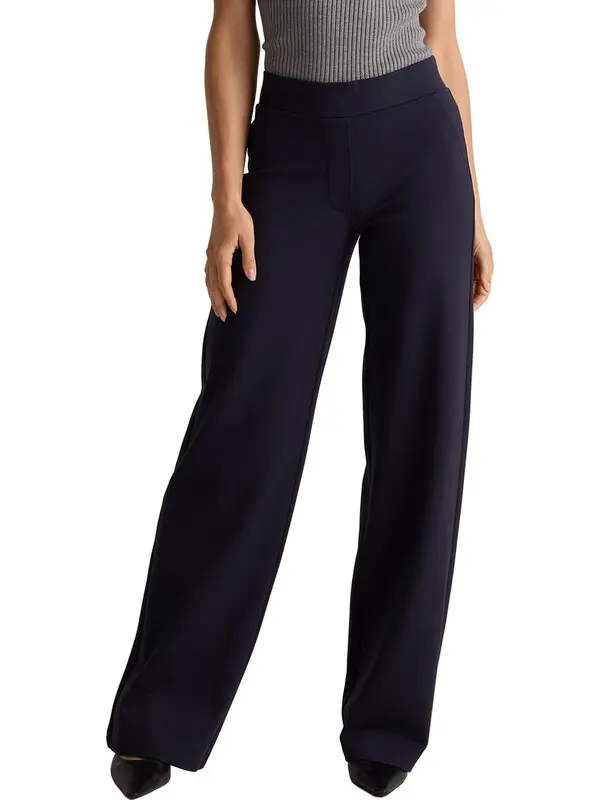 Quince Ultra-stretch Ponte Wide Leg Trousers - Navy