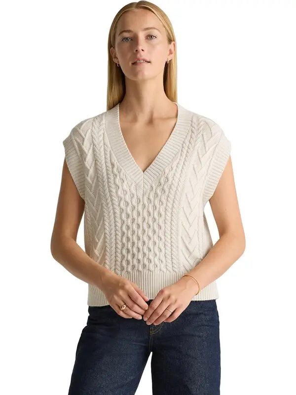 Quince Australian Merino Wool Cable Knit Sweater Vest - Heather Bone