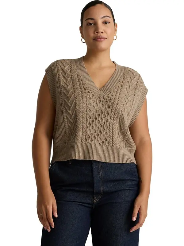 Quince Australian Merino Wool Cable Knit Sweater Vest - Malted Toffee