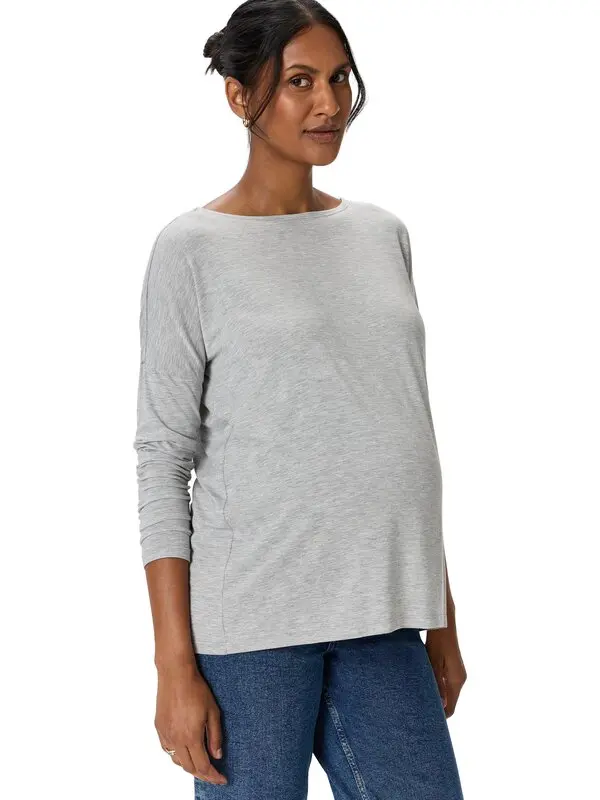 Quince Bamboo Jersey Maternity Long Sleeve T-shirt - White/grey