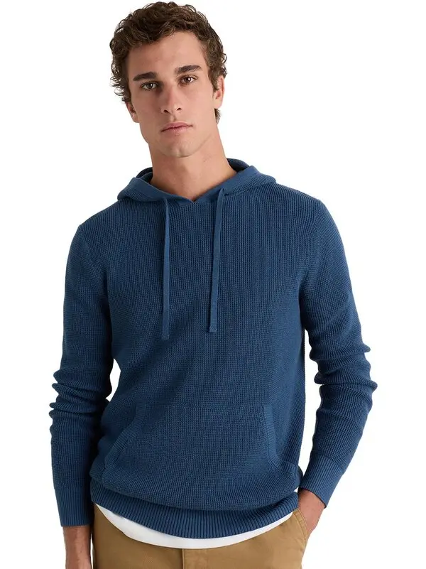 Quince Cashmere Waffle Hoodie - Smokey Blue