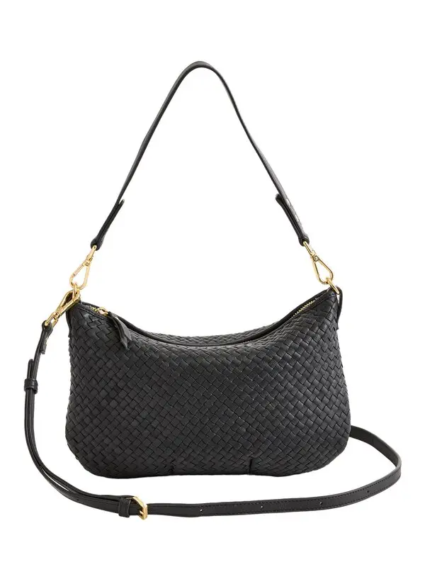 Quince Italian Handwoven Leather Mini Shoulder Bag - Black