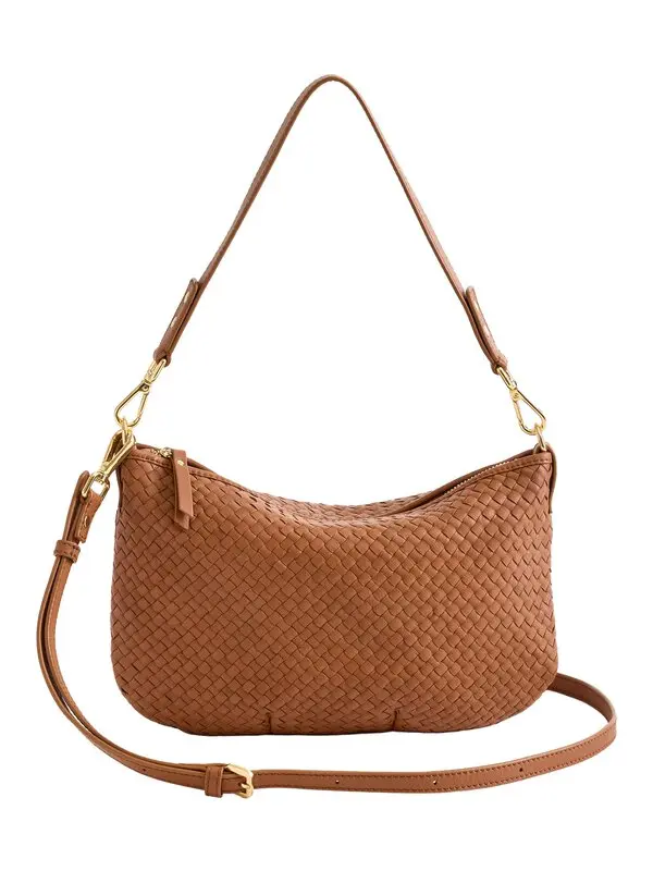 Quince Italian Handwoven Leather Mini Shoulder Bag - Cognac