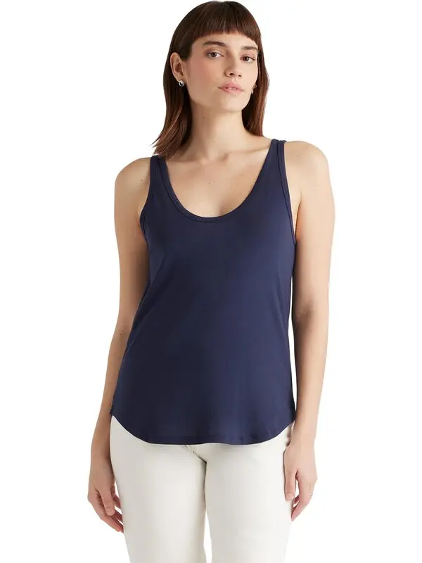 Quince Cotton Modal Double Scoop Neck Tank Top - Navy