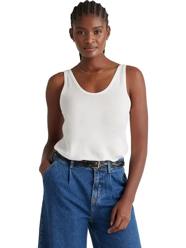 Quince Cotton Modal Double Scoop Neck Tank Top - White