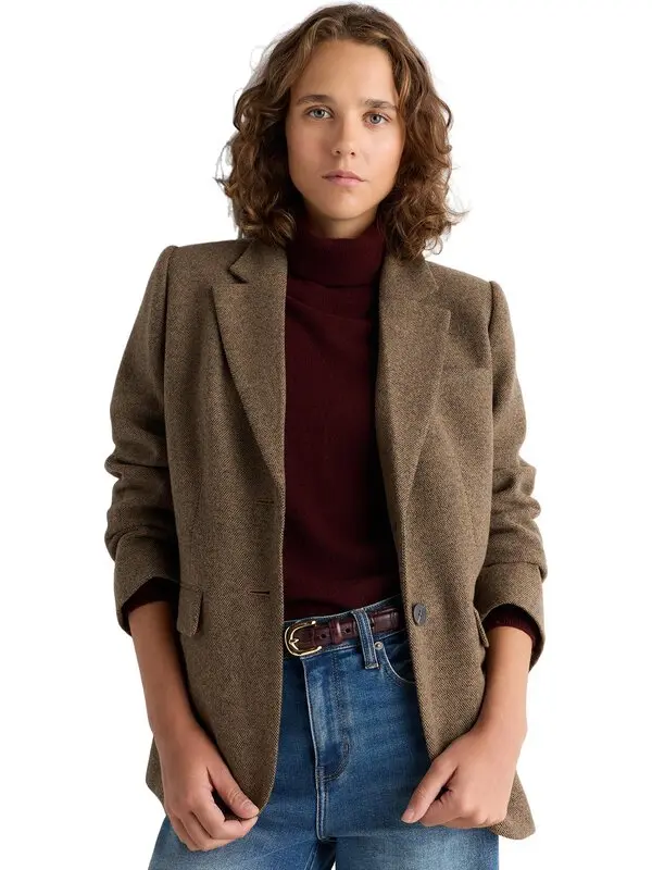 Quince Italian Wool Oversized Blazer - Textured Camel