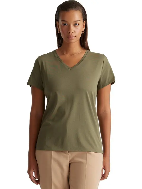 Quince Cotton Modal V-neck T-shirt - Dark Olive