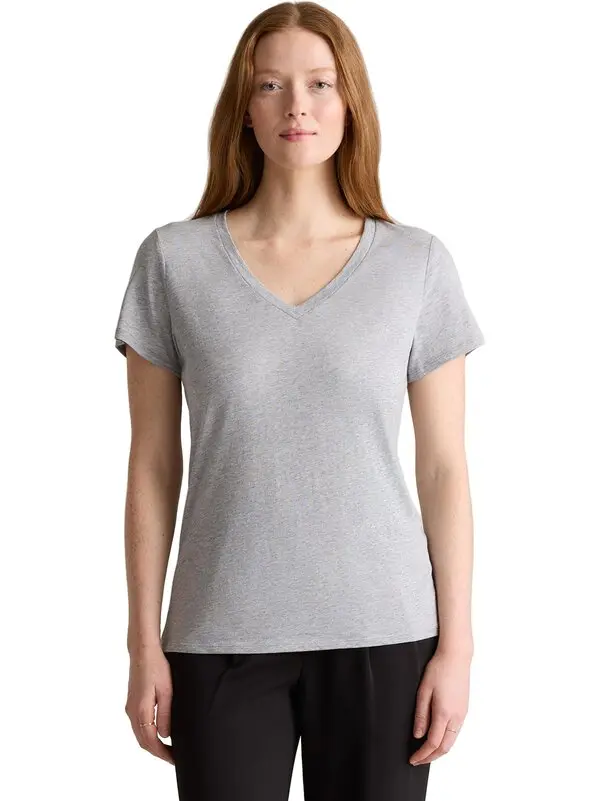 Quince Cotton Modal V-neck T-shirt - Heather Grey