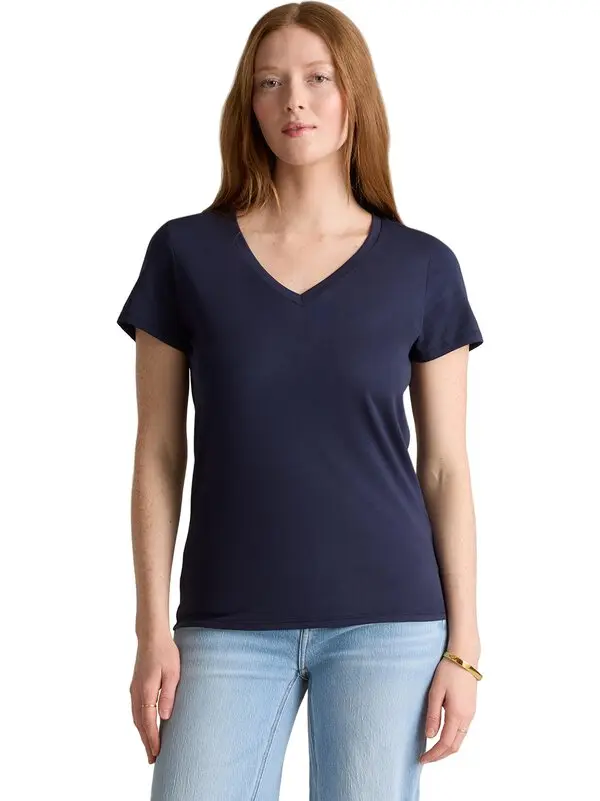 Quince Cotton Modal V-neck T-shirt - Navy