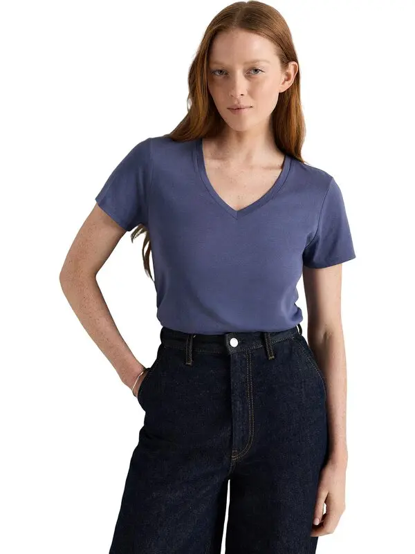 Quince Cotton Modal V-neck T-shirt - Storm Blue