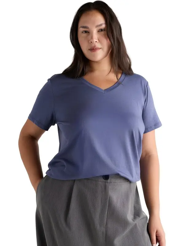 Quince Cotton Modal V Neck T-shirt - Storm Blue