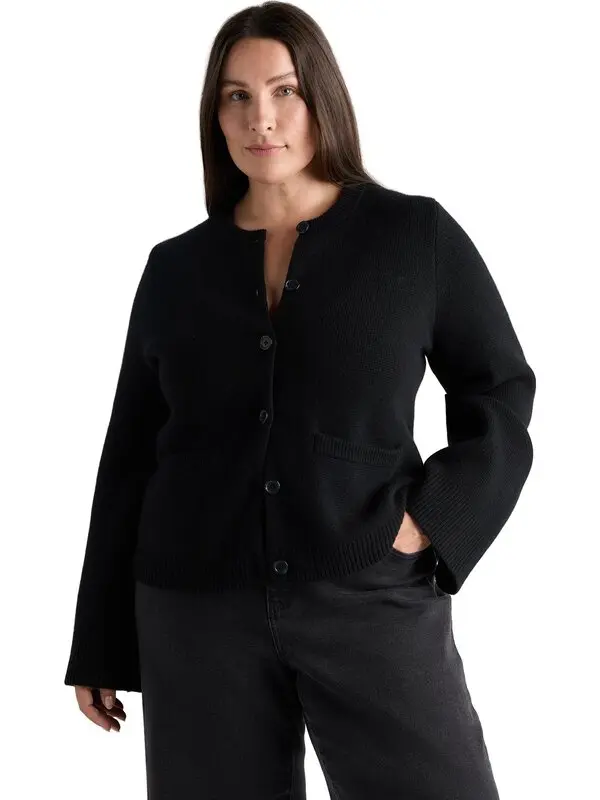 Quince Mongolian Cashmere Structured Cardigan Sweater - Black