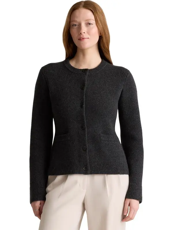 Quince Mongolian Cashmere Structured Cardigan Sweater - Heather Charcoal