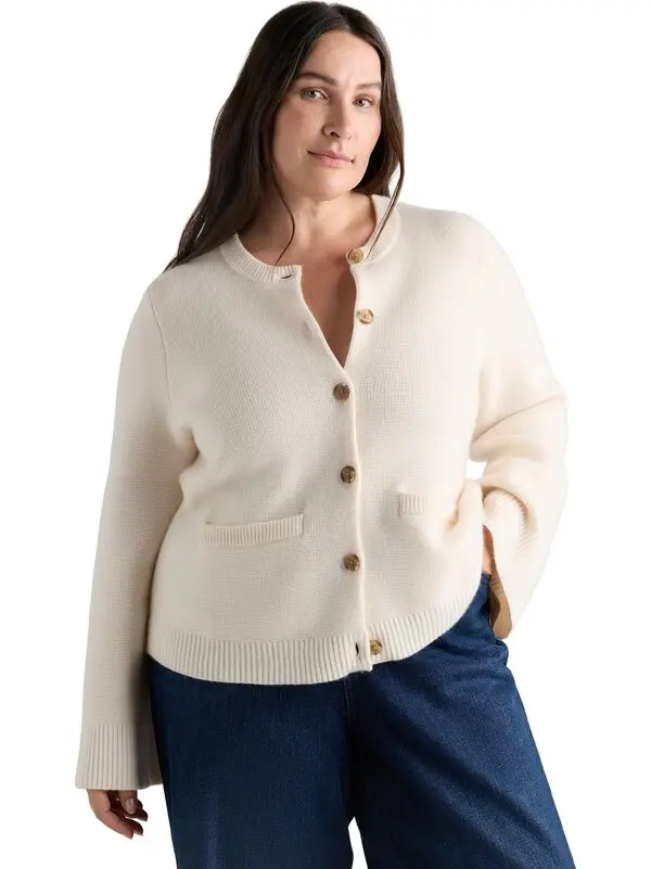 Quince Mongolian Cashmere Structured Cardigan Sweater - Ivory