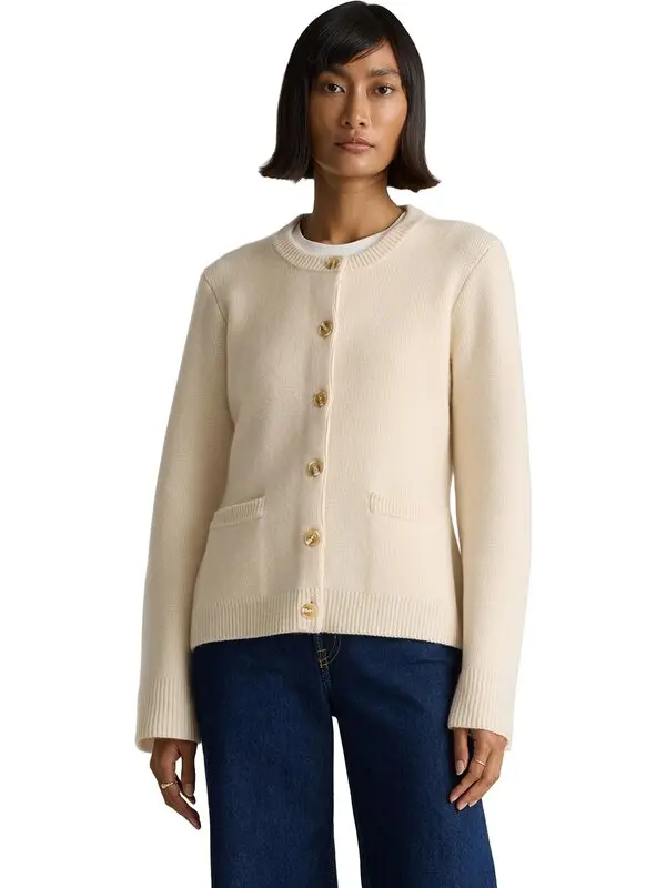 Quince Mongolian Cashmere Structured Cardigan Sweater - Ivory