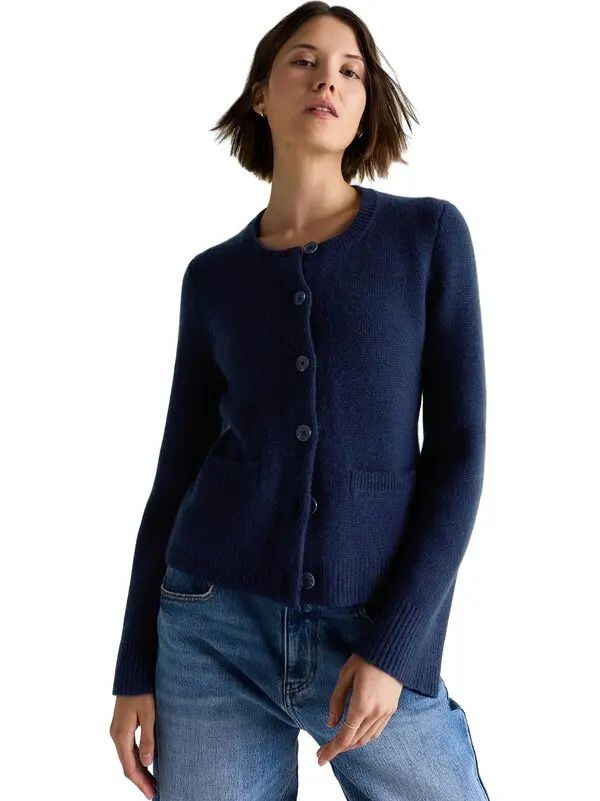 Quince Mongolian Cashmere Structured Cardigan Sweater - True Navy