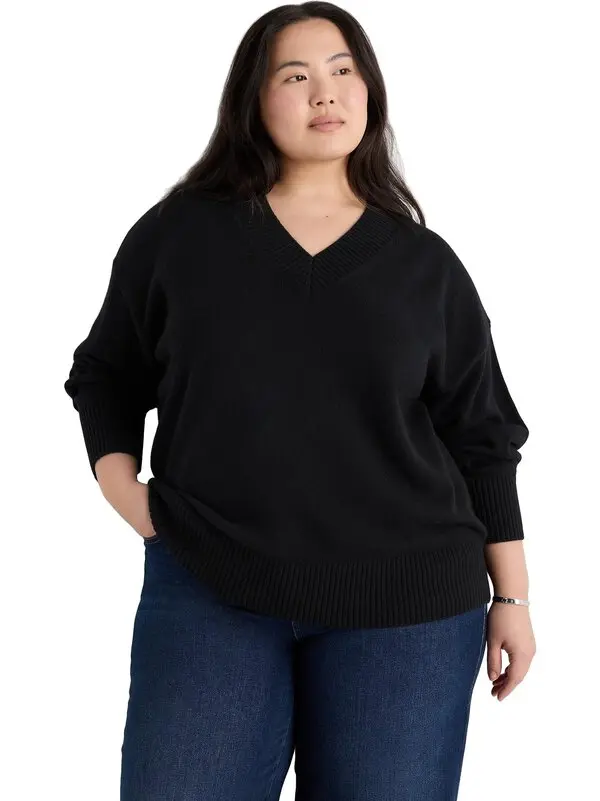 Quince Mongolian Cashmere V-neck Sweater - Black