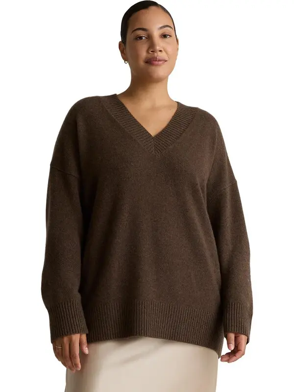 Quince Mongolian Cashmere Oversized V-neck Sweater - Brown