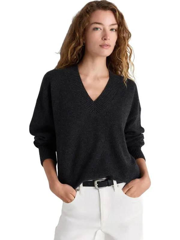 Quince Mongolian Cashmere Oversized V-neck Sweater - Heather Charcoal