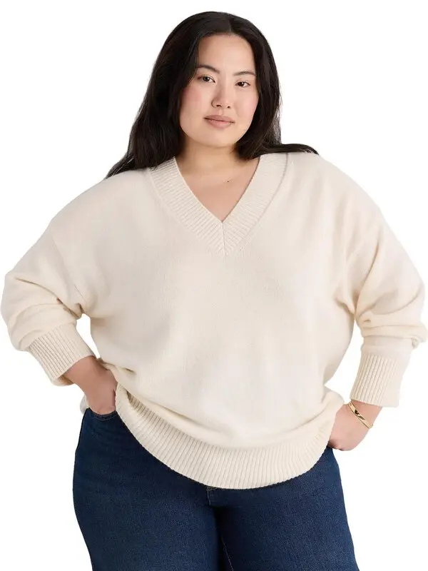 Quince Mongolian Cashmere Oversized V-neck Sweater - Ivory