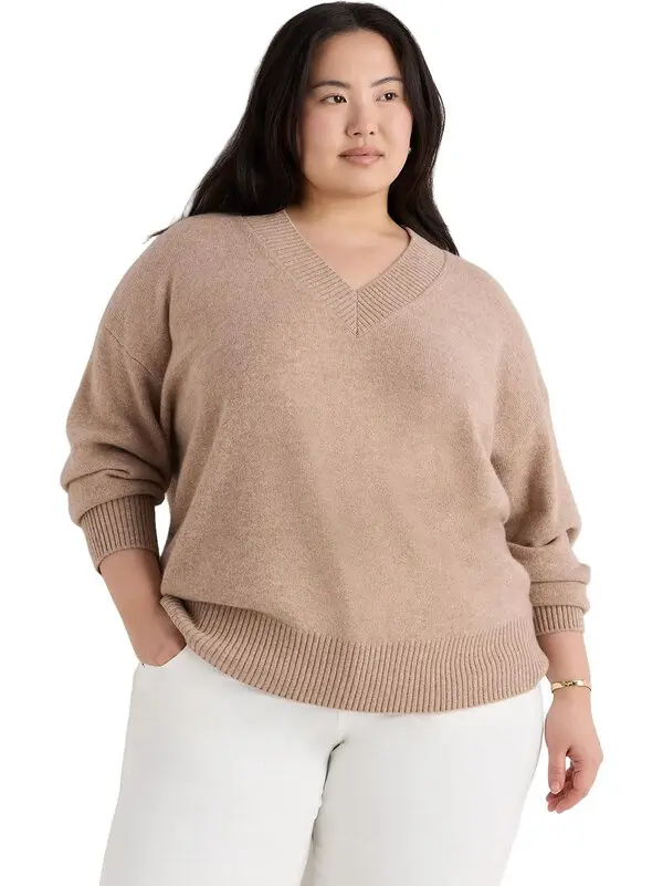 Quince Mongolian Cashmere Oversized V-neck Sweater - Oatmeal