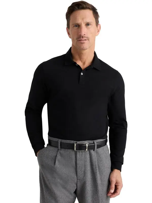 Quince Long Sleeve Pique Polo - Black