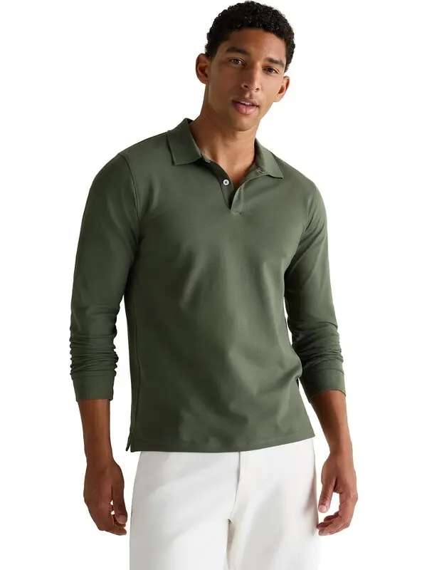 Quince Long Sleeve Pique Polo - Loden Green