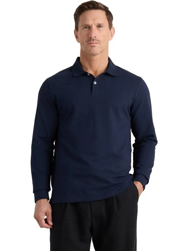 Quince Long Sleeve Pique Polo - Navy