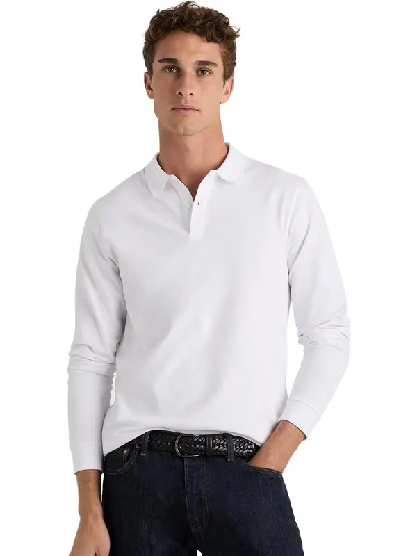 Quince Long Sleeve Pique Polo - White