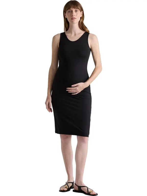 Quince Recycled Knit Maternity Tank Midi Dress - Black