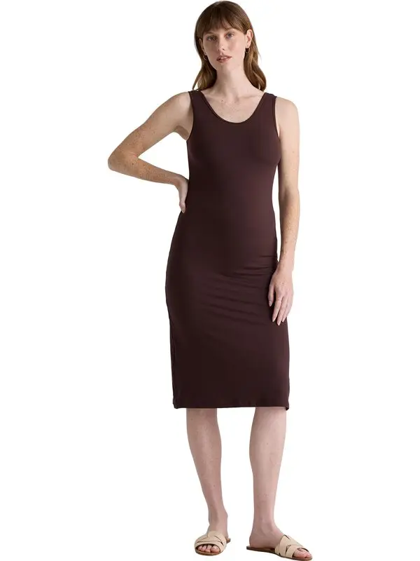Quince Recycled Knit Maternity Tank Midi Dress - Chocolate