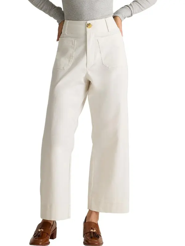 Quince Organic Stretch Cotton Chino Cropped Wide Leg Pants - Frost