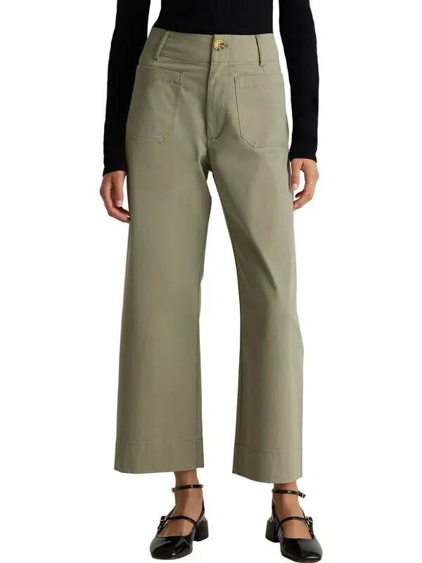 Quince Organic Stretch Cotton Chino Cropped Wide Leg Pants - Olive
