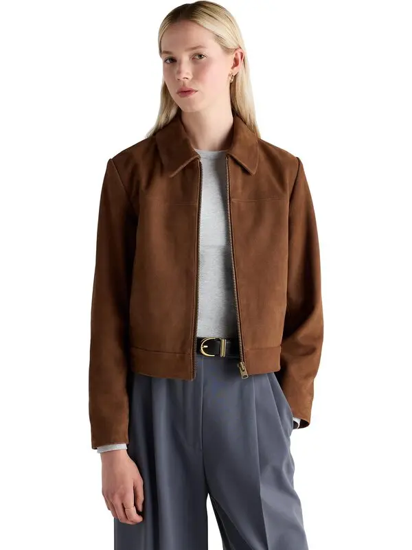 Quince Suede Cropped Jacket - Java Brown