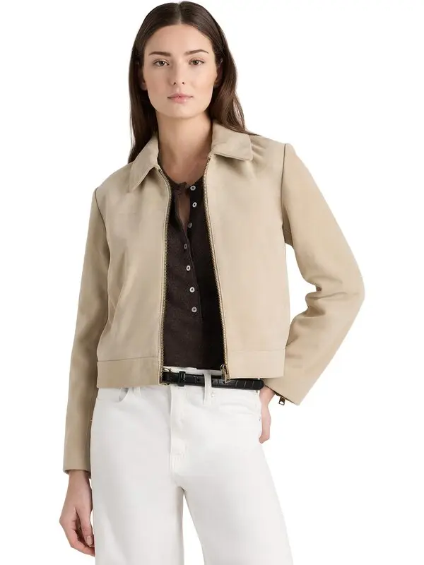 Quince Suede Cropped Zip-front Jacket - Light Sand Beige