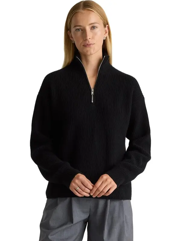 Quince Cashmere Fisherman Quarter Zip Sweater - Black