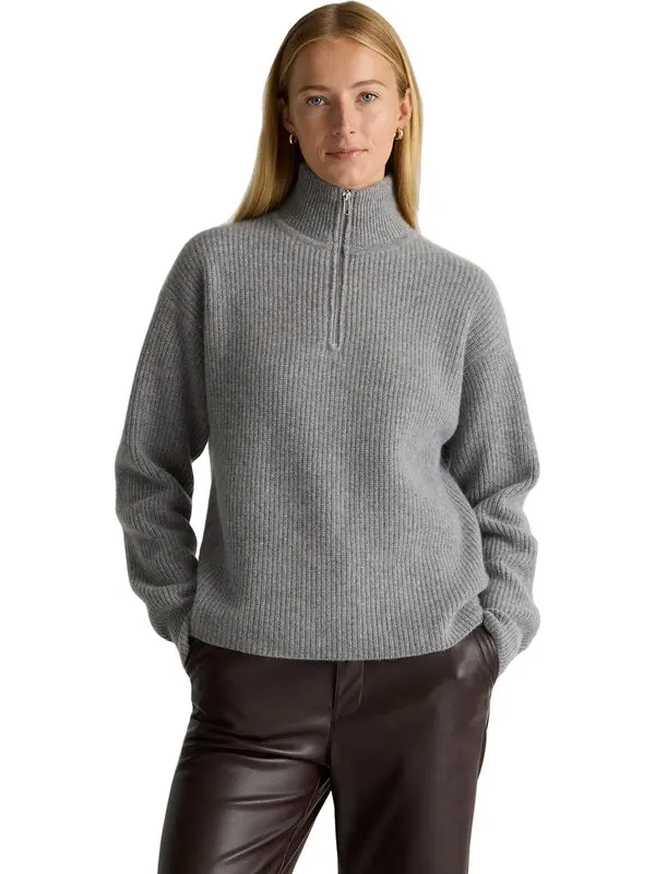 Quince Cashmere Fisherman Quarter Zip Sweater - Heather Grey