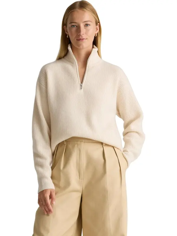 Quince Cashmere Fisherman Quarter Zip Sweater - Ivory