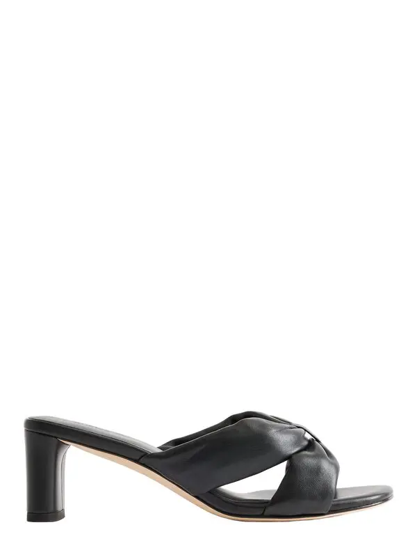 Quince Italian Leather Twist Mid Heel Mule - Black