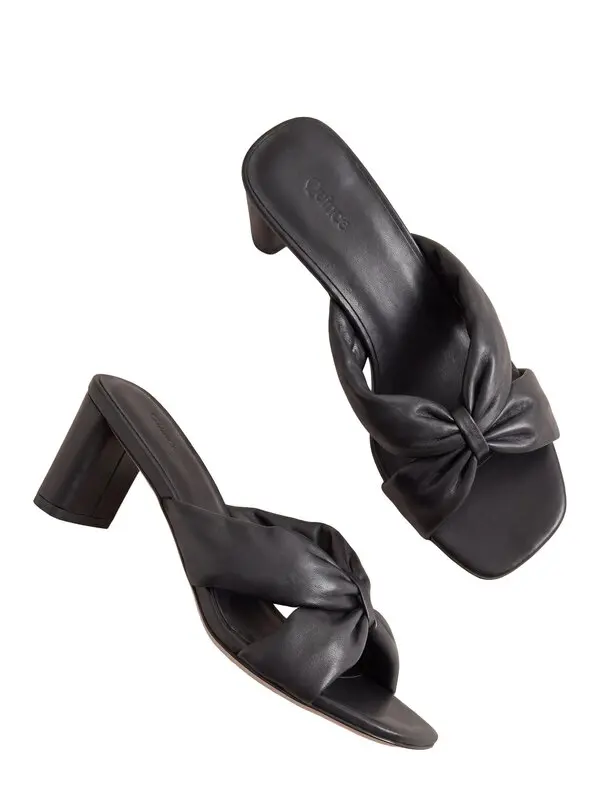 Quince Italian Leather Twist Mid Heel Mule - Black