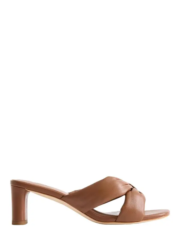 Quince Italian Leather Twist Mid Heel Mule - Cognac