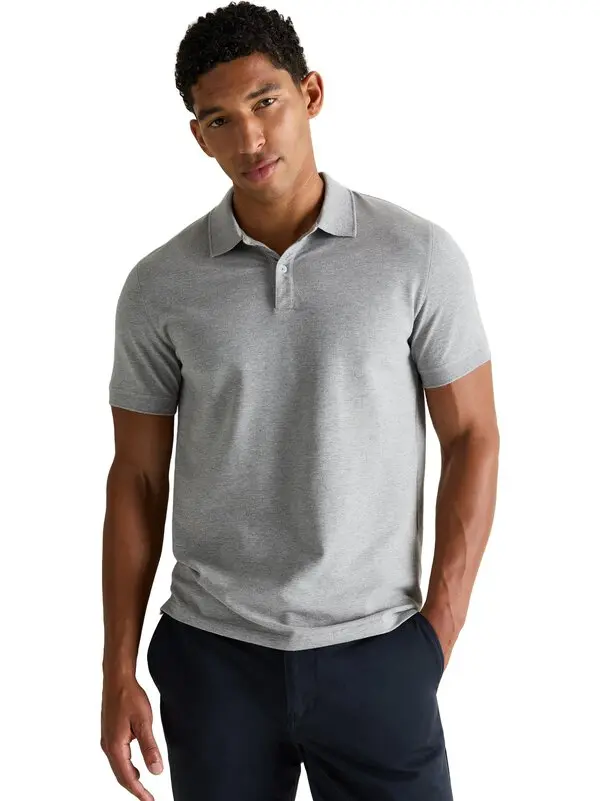 Quince Pique Polo - Heather Grey