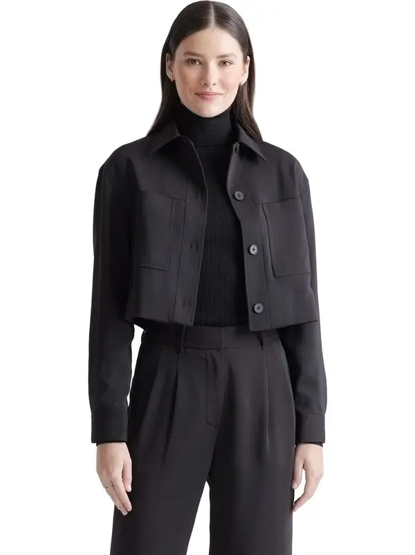 Quince Stretch Crepe Cropped Jacket - Black